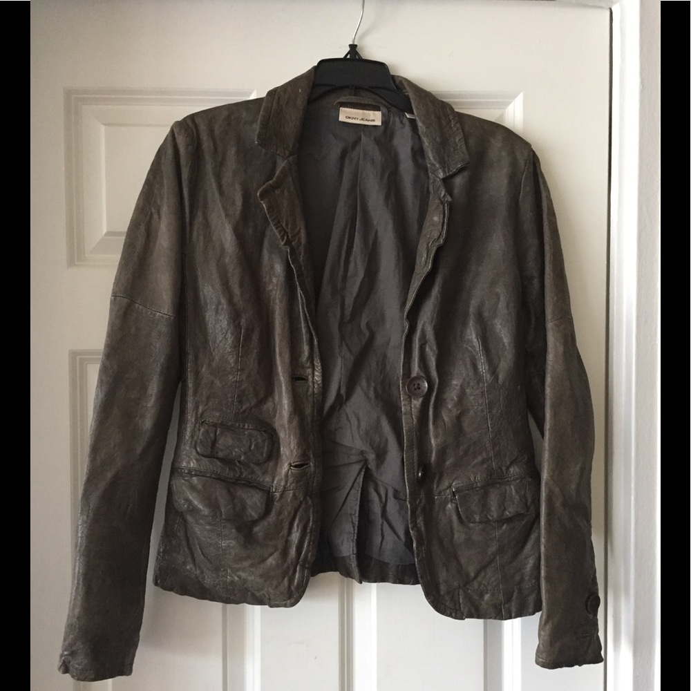 Charcoal Gray Leather Jacket - Gem